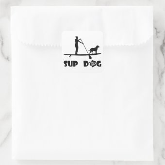 SUP Dog Standing Square Sticker | Zazzle