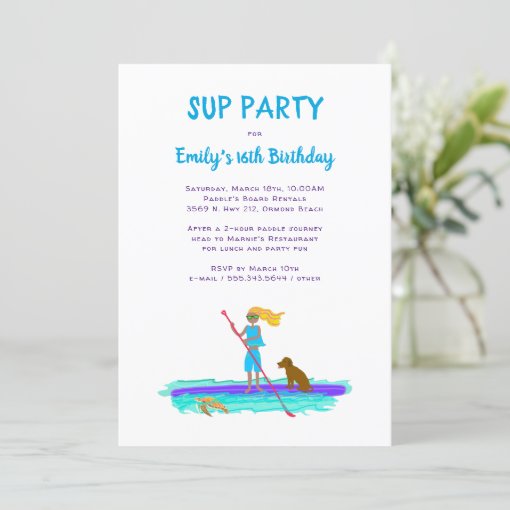 SUP Paddleboarding Teen Birthday Party Invitation | Zazzle