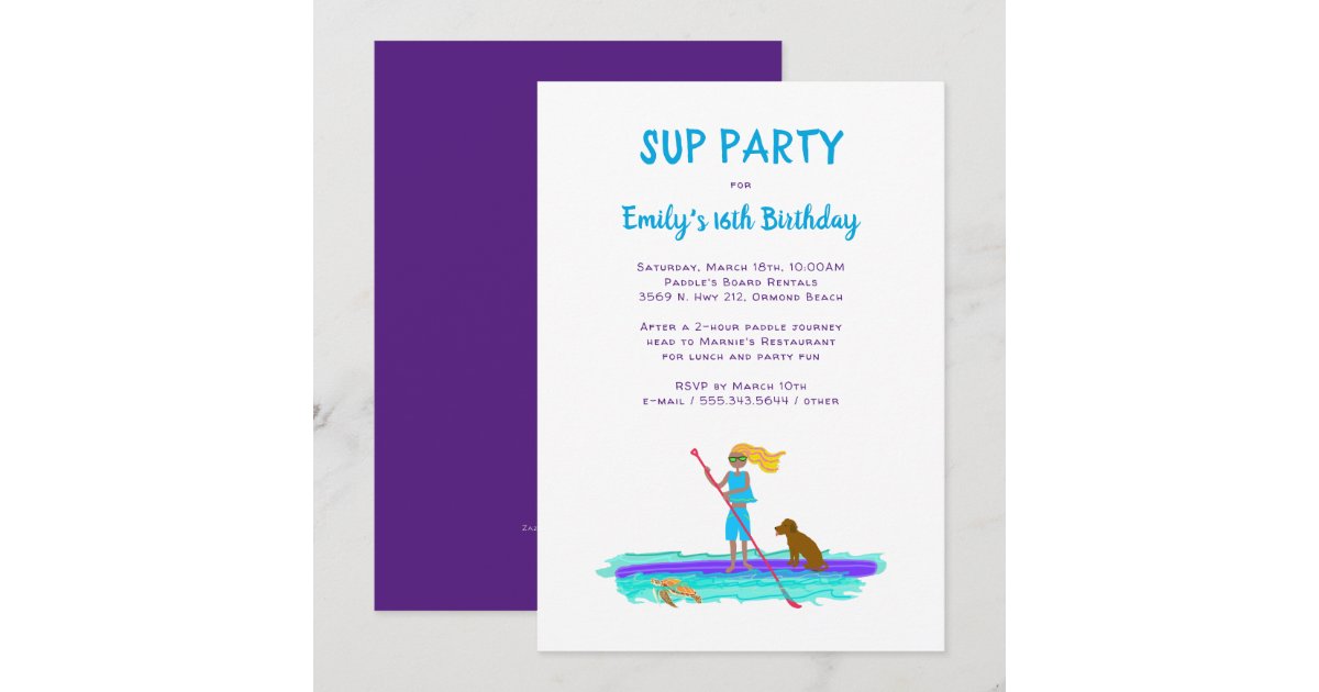 SUP Paddleboarding Teen Birthday Party Invitation | Zazzle.com