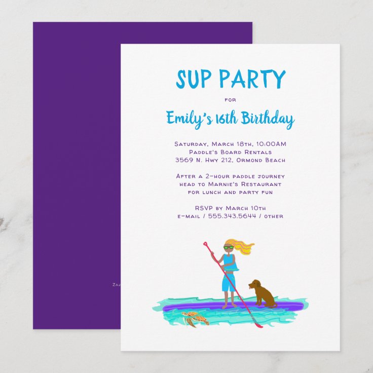 SUP Paddleboarding Teen Birthday Party Invitation | Zazzle
