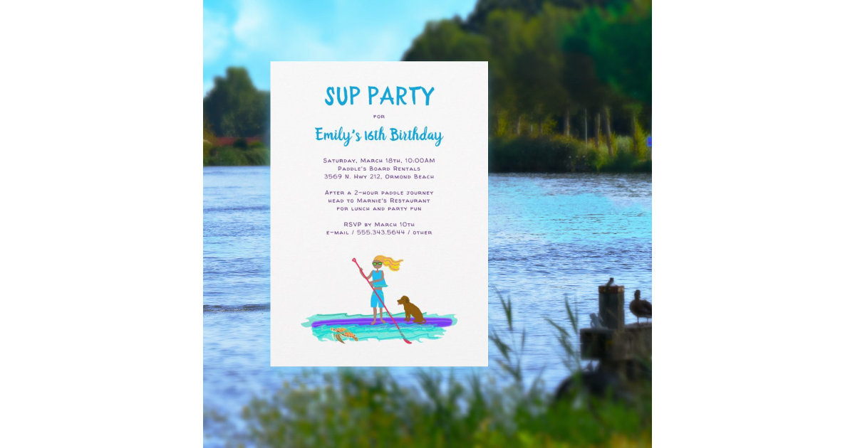 SUP Paddleboarding Teen Birthday Party Invitation | Zazzle
