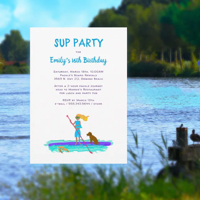 SUP Paddleboarding Teen Birthday Party Invitation | Zazzle