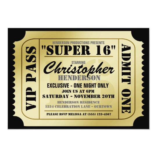 Super 16 VIP Ticket Style Party Invitations | Zazzle.com