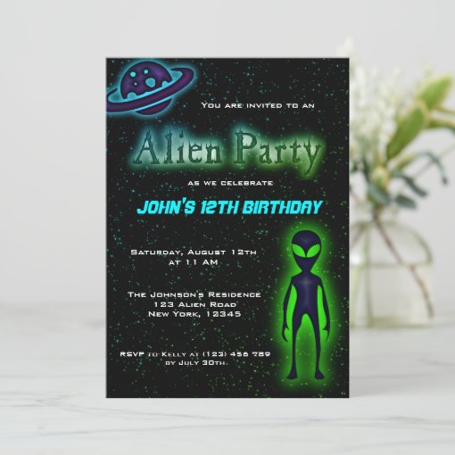 Super Cool Alien Birthday Party Invite | Zazzle