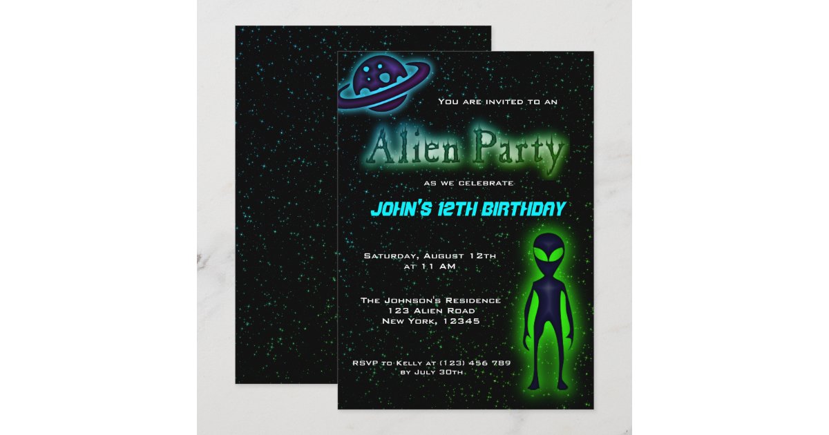 Super Cool Alien Birthday Party Invite | Zazzle