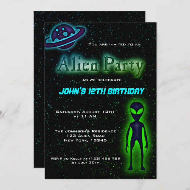 Super Cool Alien Birthday Party Invite | Zazzle