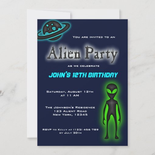 Super Cool Alien Birthday Party Invite | Zazzle