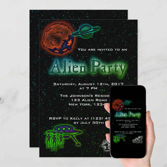 Super Cool Alien & UFO Party Invite | Zazzle