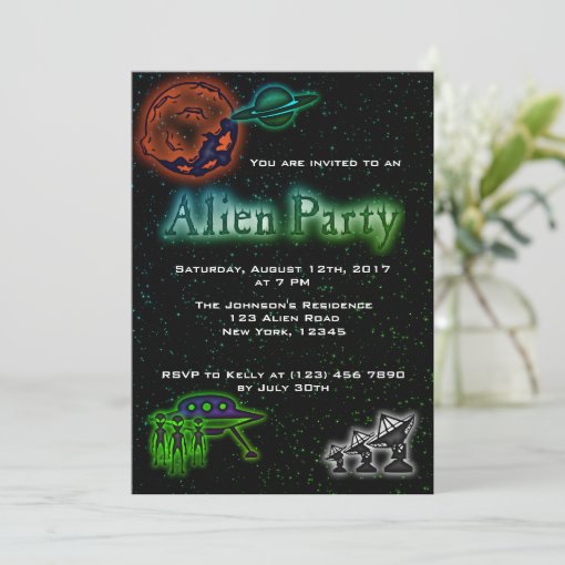 Super Cool Alien & UFO Party Invite | Zazzle