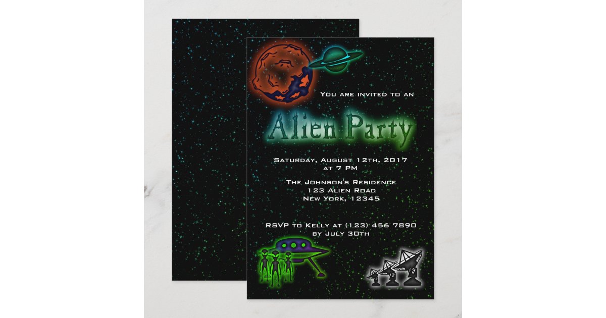 Super Cool Alien & UFO Party Invite | Zazzle