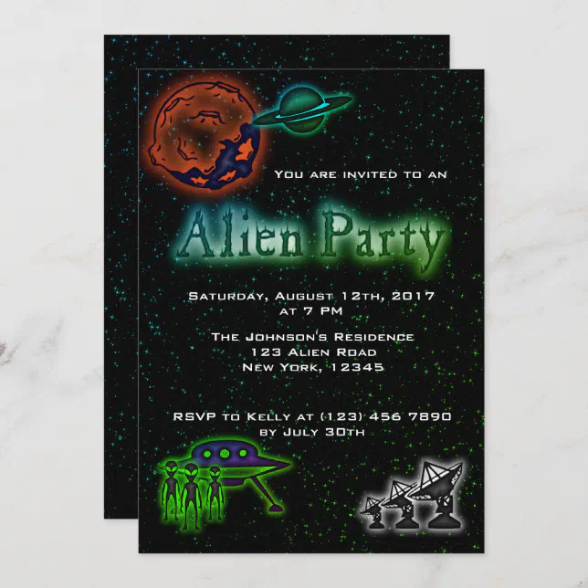 Super Cool Alien & UFO Party Invite | Zazzle