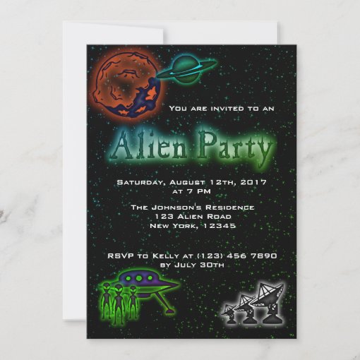 Super Cool Alien & UFO Party Invite | Zazzle