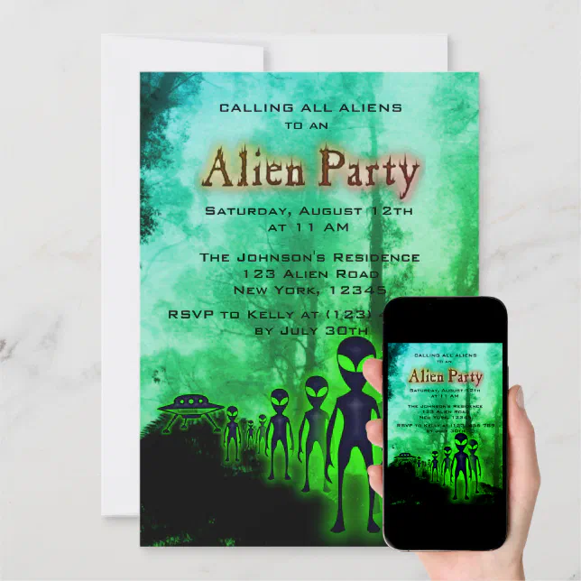 Super Cool Alien & UFO Party Invite | Zazzle