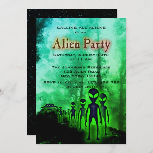 Super Cool Alien & UFO Party Invite | Zazzle