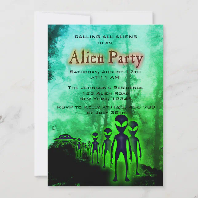 Super Cool Alien & UFO Party Invite | Zazzle