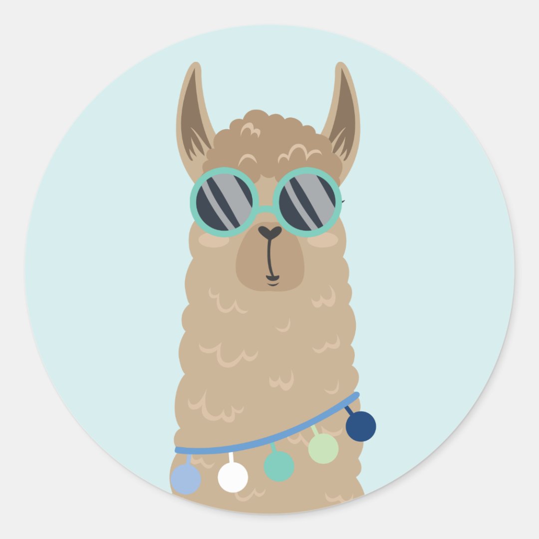 Super Cool Llama Classic Round Sticker | Zazzle
