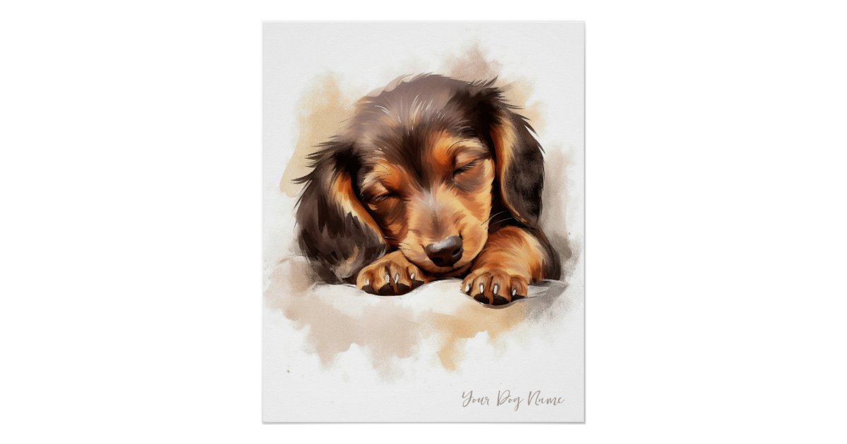 Super cute angel sleeping puppy Dachshund Dog 002 Poster | Zazzle