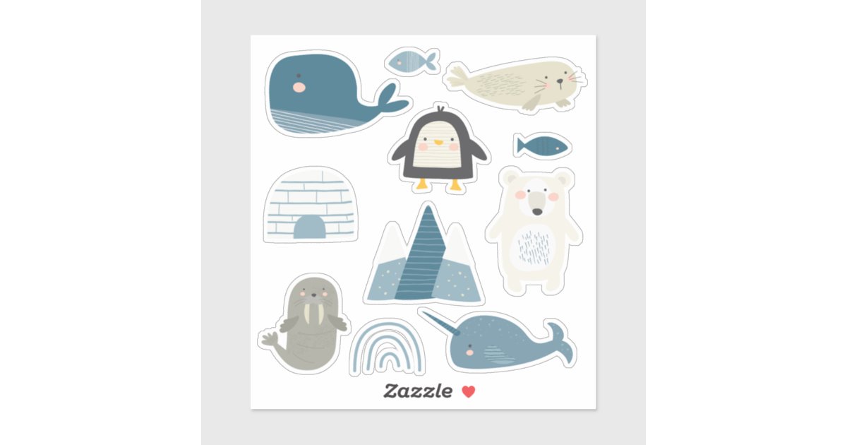 Super cute artic animals and fish themed sticker | Zazzle