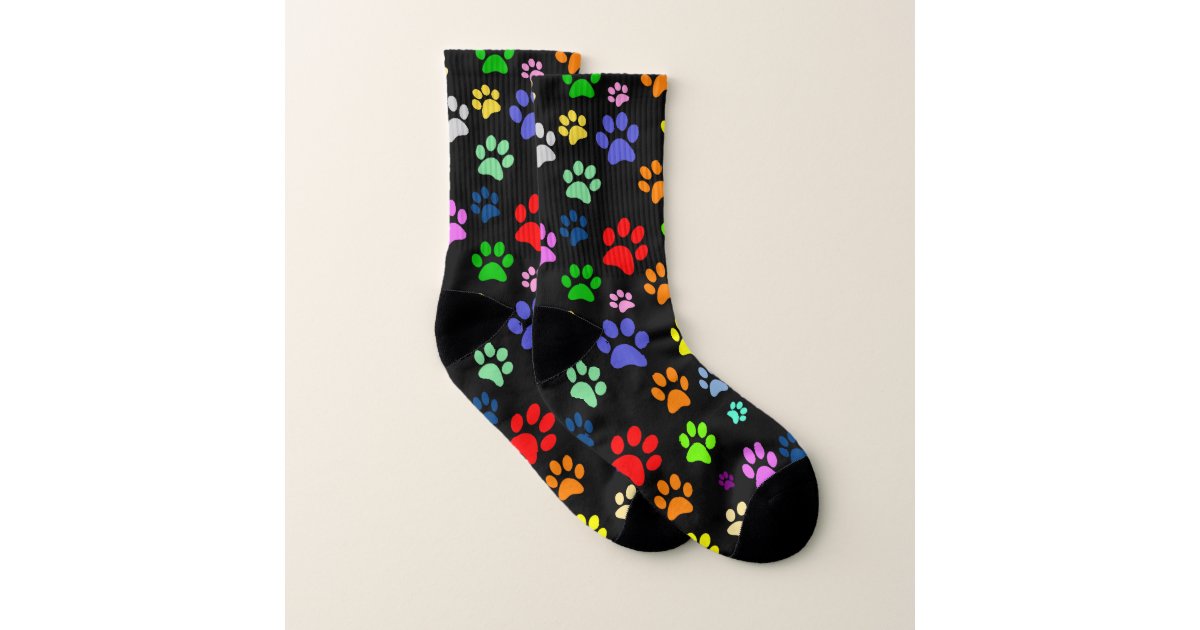 Super Cute Colorful Pet Paw Pattern Socks | Zazzle