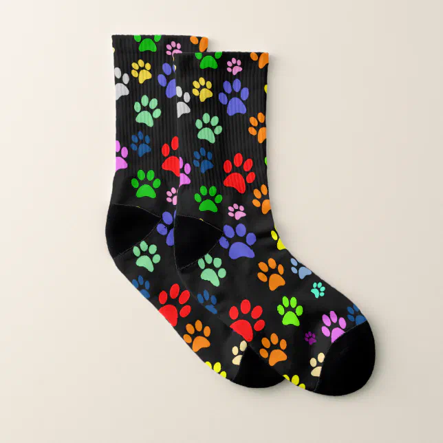 Super Cute Colorful Pet Paw Pattern Socks | Zazzle