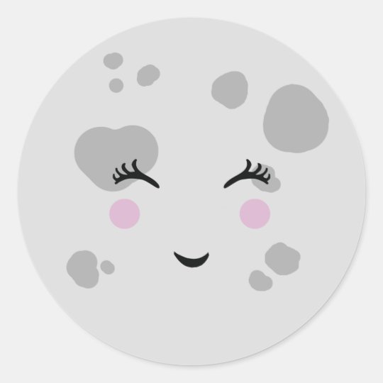 Super Cute & Nerdy Smiling Moon Face Classic Round Sticker | Zazzle.com