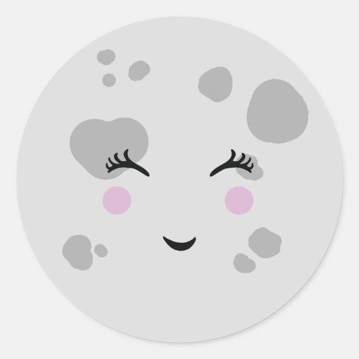 Super Cute & Nerdy Smiling Moon Face Classic Round Sticker | Zazzle.com
