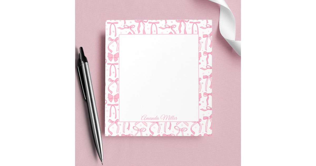 Super Cute Pink Coquette Bow Personalized Name Notepad | Zazzle