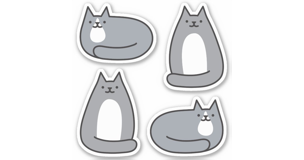 Super Cute Round Kawaii Gray Kitty Cat Sticker | Zazzle