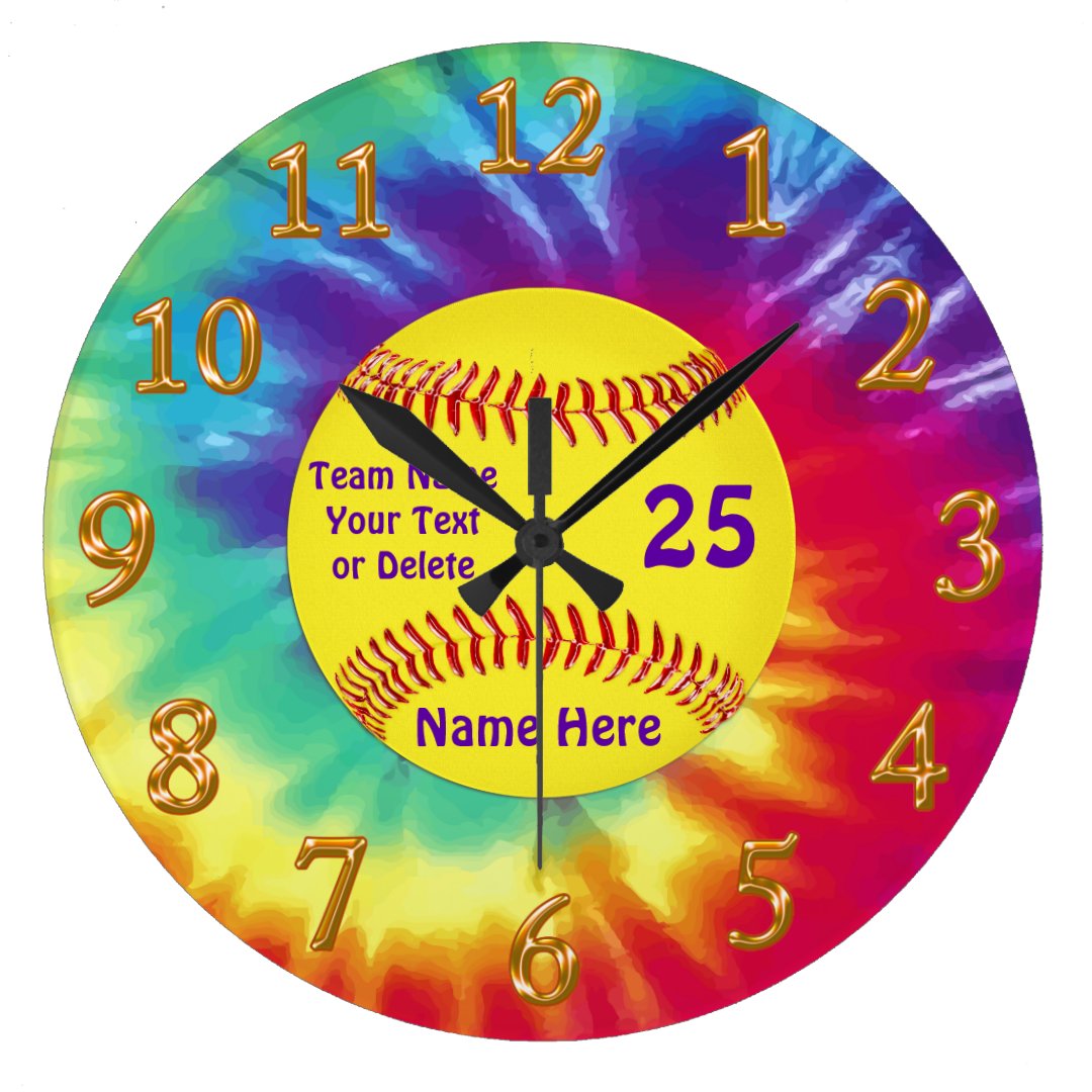 Super Cute Softball Clock Personalized 3 Text Box | Zazzle