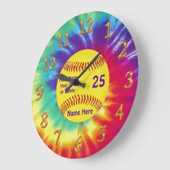 Super Cute Softball Clock Personalized 3 Text Box | Zazzle