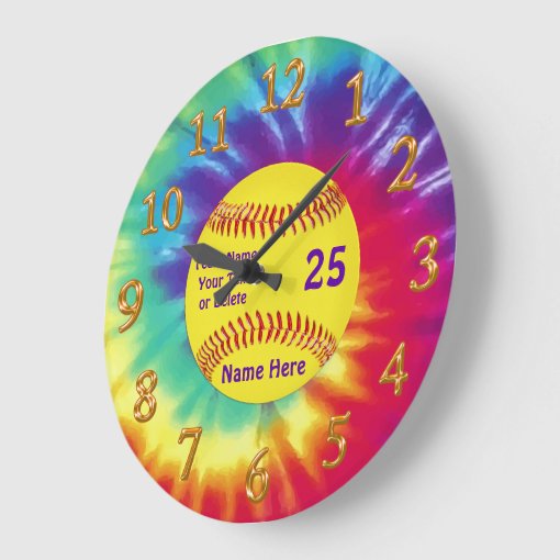 Super Cute Softball Clock Personalized 3 Text Box | Zazzle