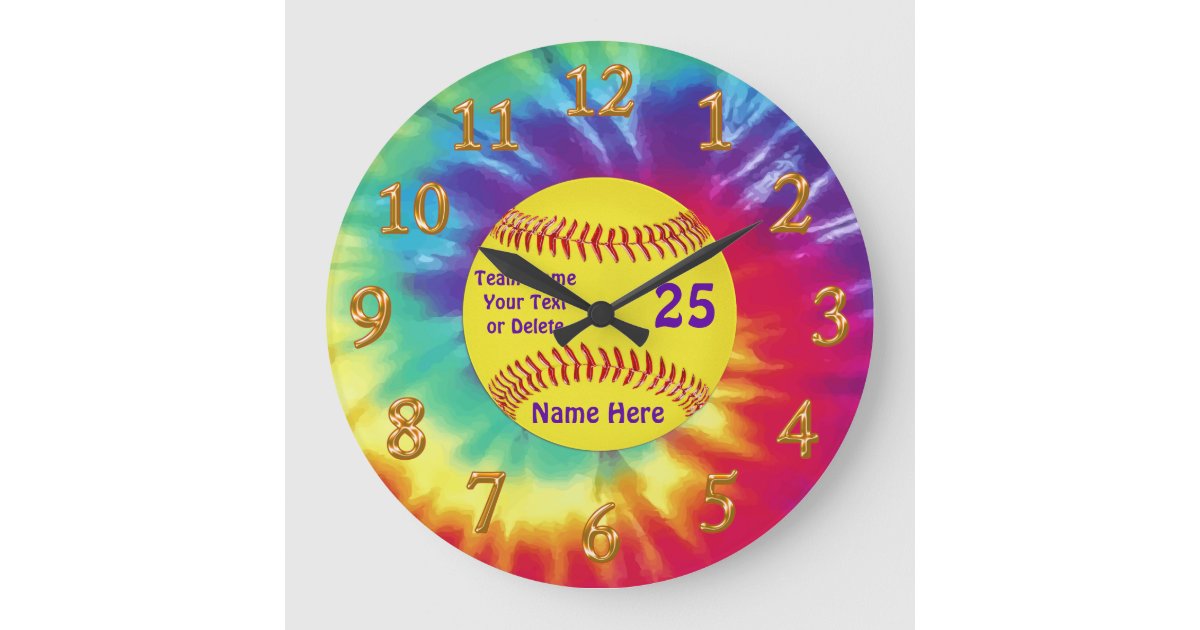 Super Cute Softball Clock Personalized 3 Text Box | Zazzle