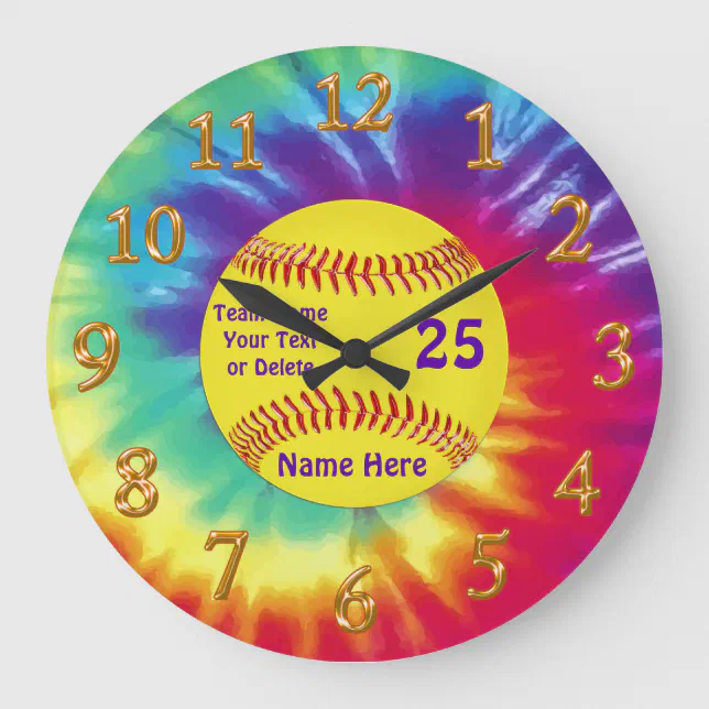 Super Cute Softball Clock Personalized 3 Text Box | Zazzle