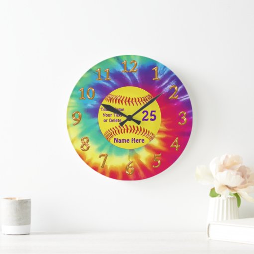 Super Cute Softball Clock Personalized 3 Text Box | Zazzle