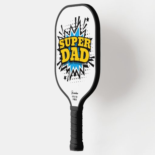 Super Dad Comic Strip Action Bubble, Custom Text Pickleball Paddle | Zazzle