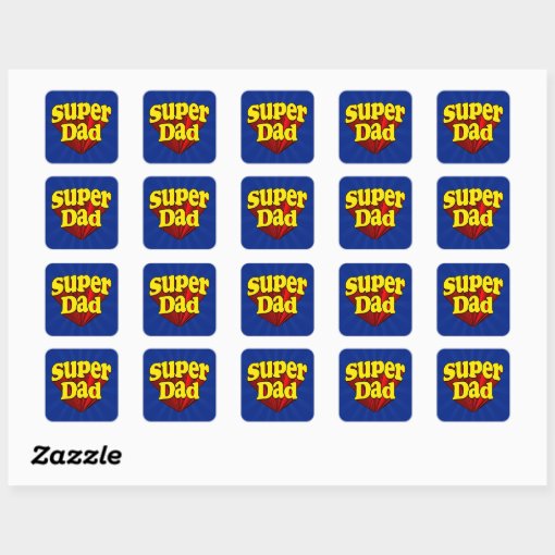 Super Dad, Superhero Red/Yellow/Blue Father's Day Square Sticker | Zazzle