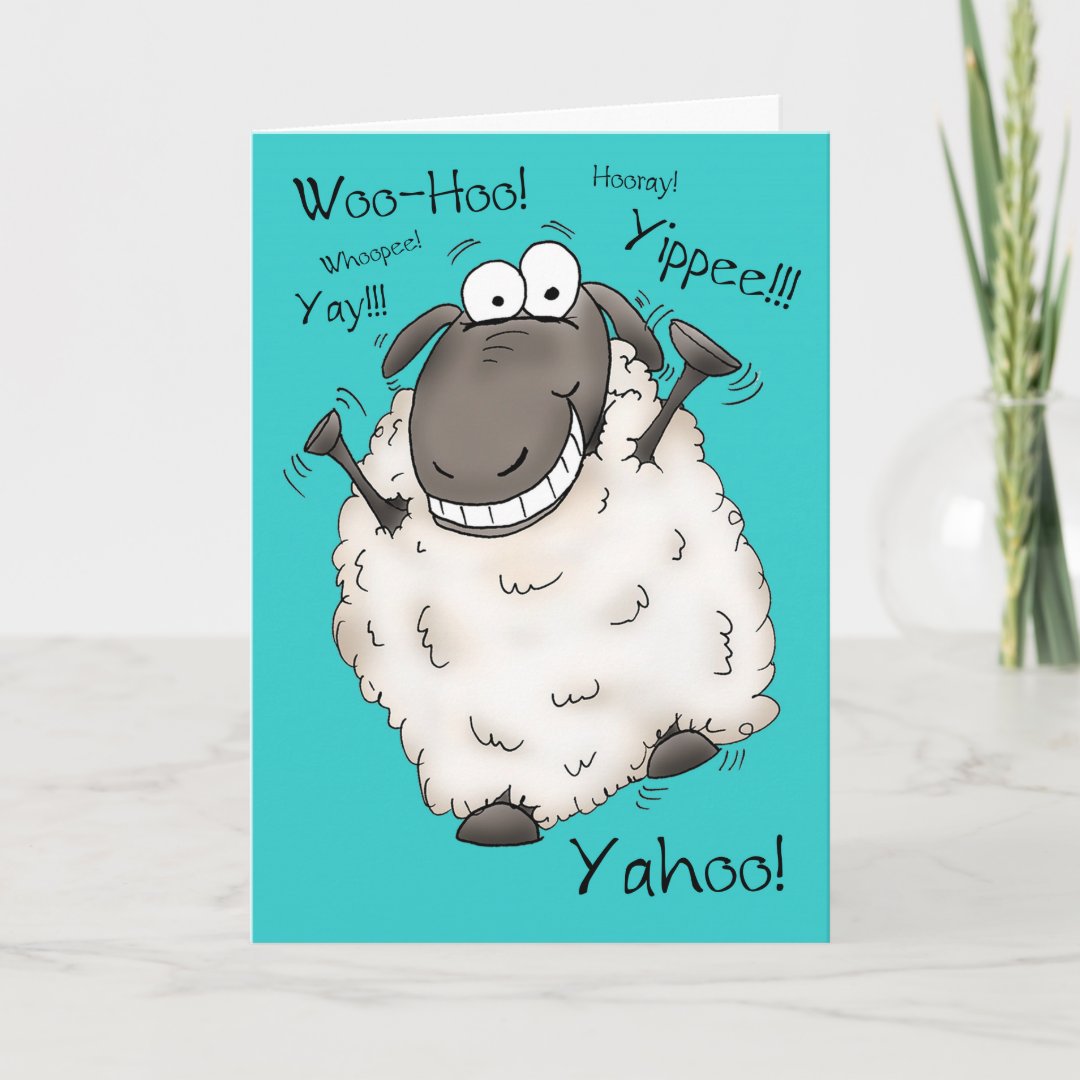 Super Excited Cartoon Sheep Birthday Card | Zazzle