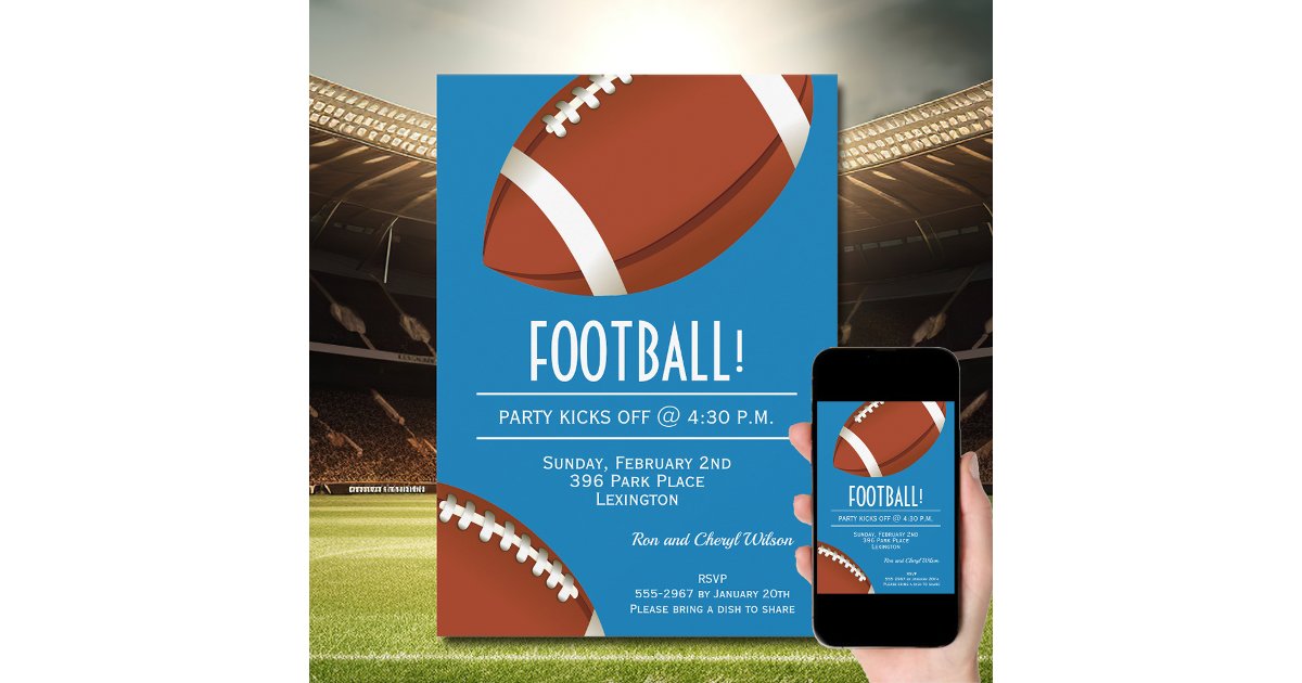 Super Fan Football Game Blue Party Invitation | Zazzle