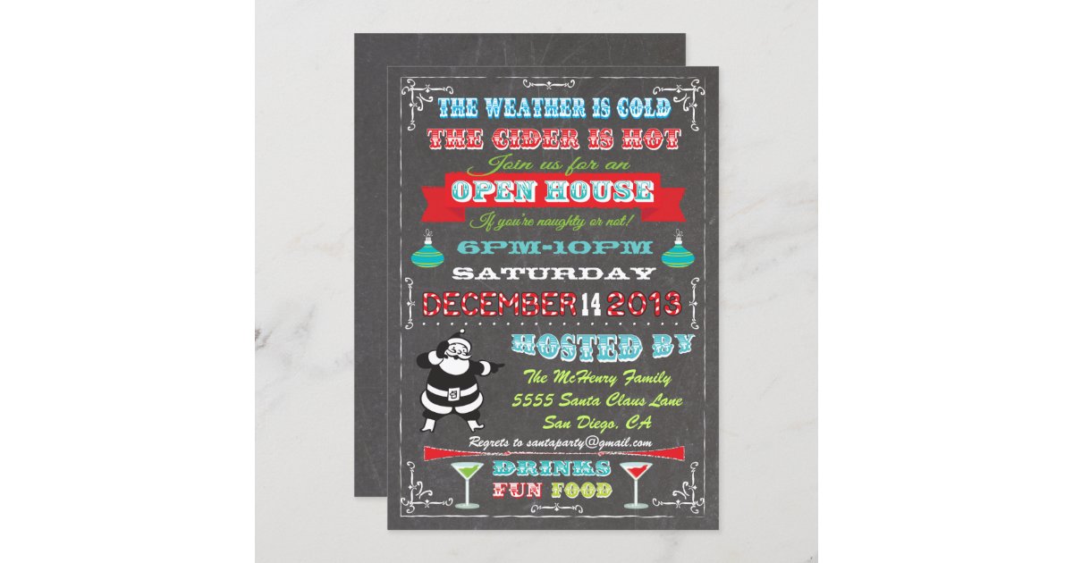 Super Fun Chalkboard Christmas Open House Invitation | Zazzle