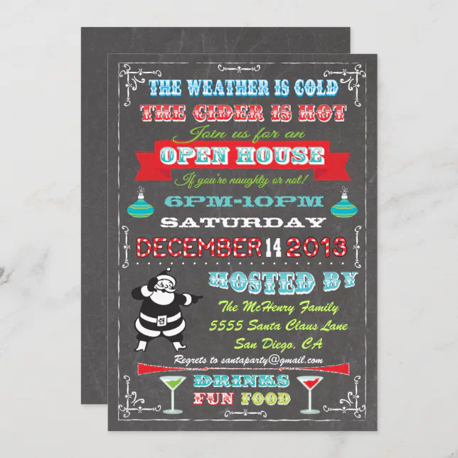 Super Fun Chalkboard Christmas Open House Invitation | Zazzle
