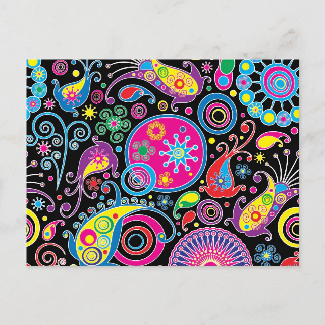 Super Funky Paisley Pattern Postcard | Zazzle