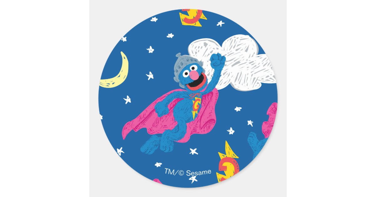 Super Grover 2.0 Night Sky Pattern Classic Round Sticker | Zazzle