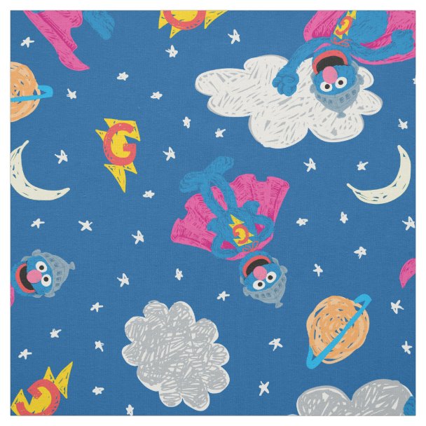 Grover Furry Face Pattern Fabric | Zazzle
