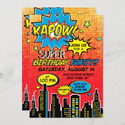 Super Hero Comic Book Birthday Invitation | Zazzle
