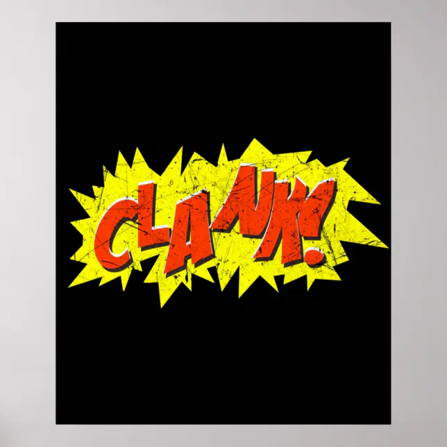 Super Hero Comic Book Onomatopoeia Clank Poster | Zazzle