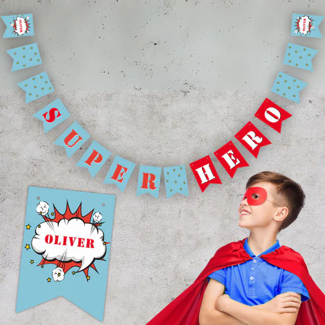 Super Hero Themed Comic Boy Birthday Bunting Flags | Zazzle