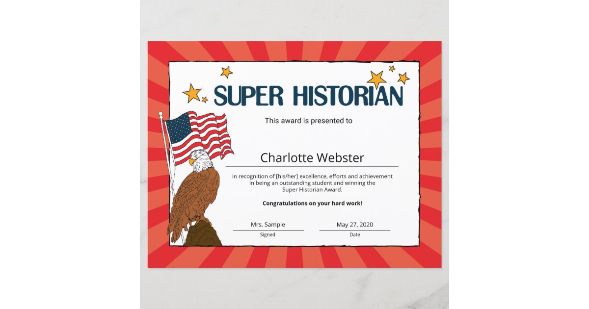 Super Historian Student Recognition Certificates | Zazzle
