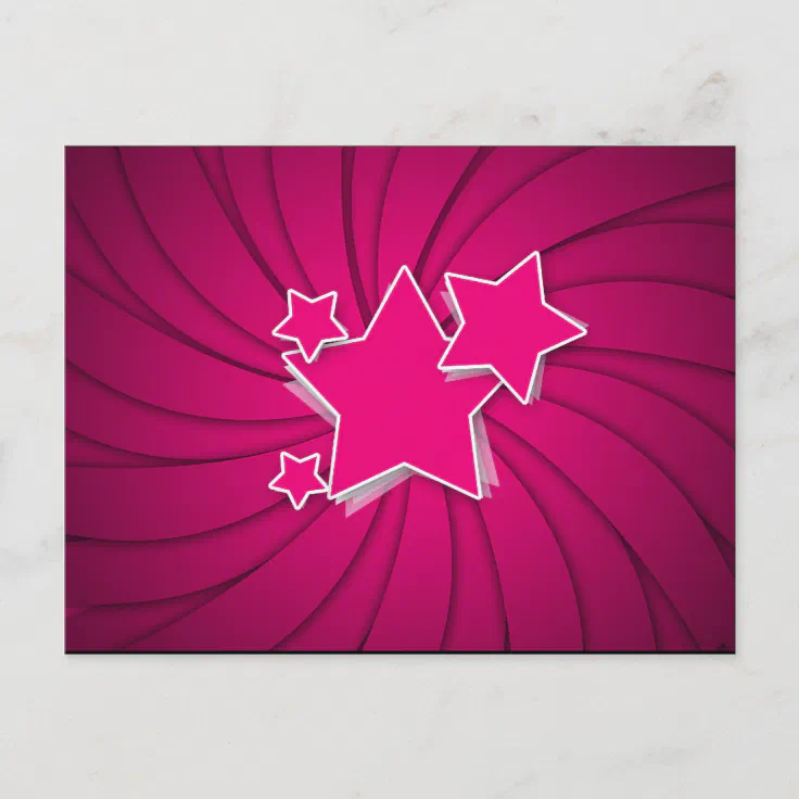 Super Hot Pink Stars and Swirl Background Postcard | Zazzle