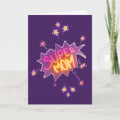 Super Mom Pink Neon Flower Comic Bubble Card | Zazzle