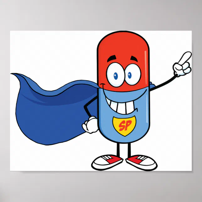 Super Pill Cartoon Hero Character Poster | Zazzle